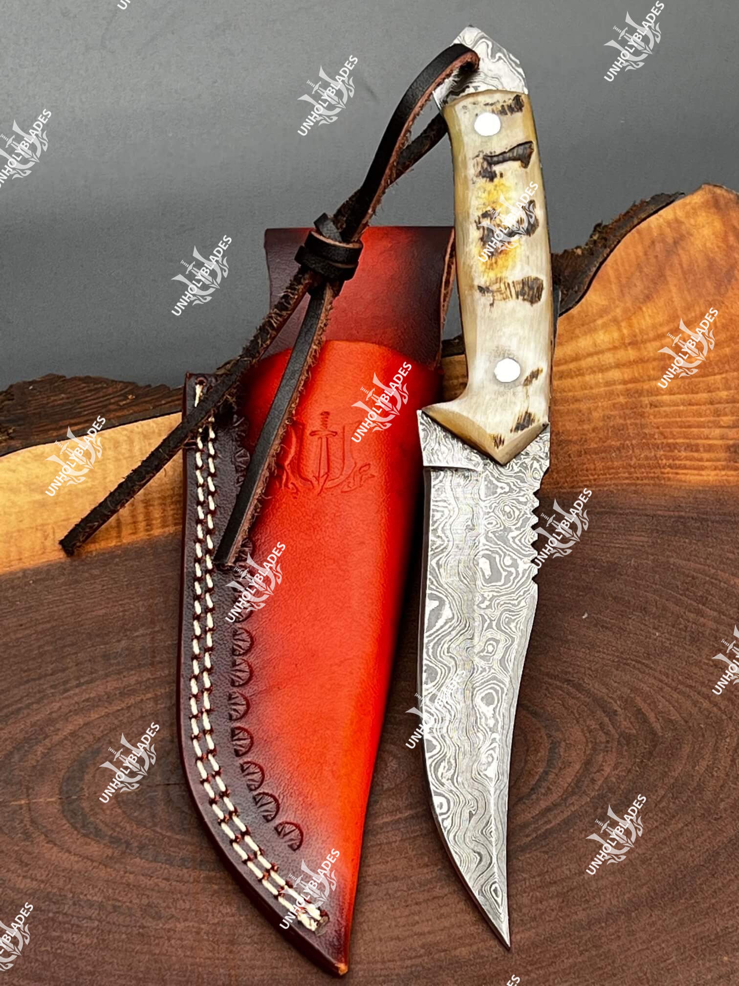9 Inch Handmade Hunting Knife With White Ram Horn